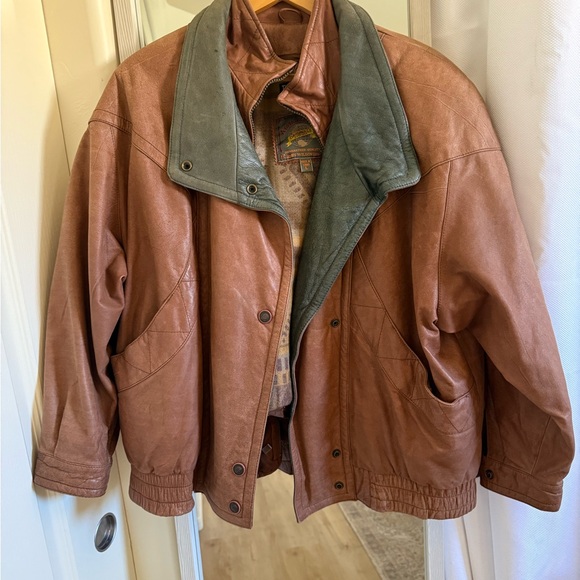 Wilson | Jackets & Coats | Wilson Brown Leather Bomber Jacket With ...